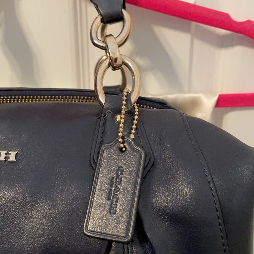 Coach Navy Handbag With Gold Trim. - Gem